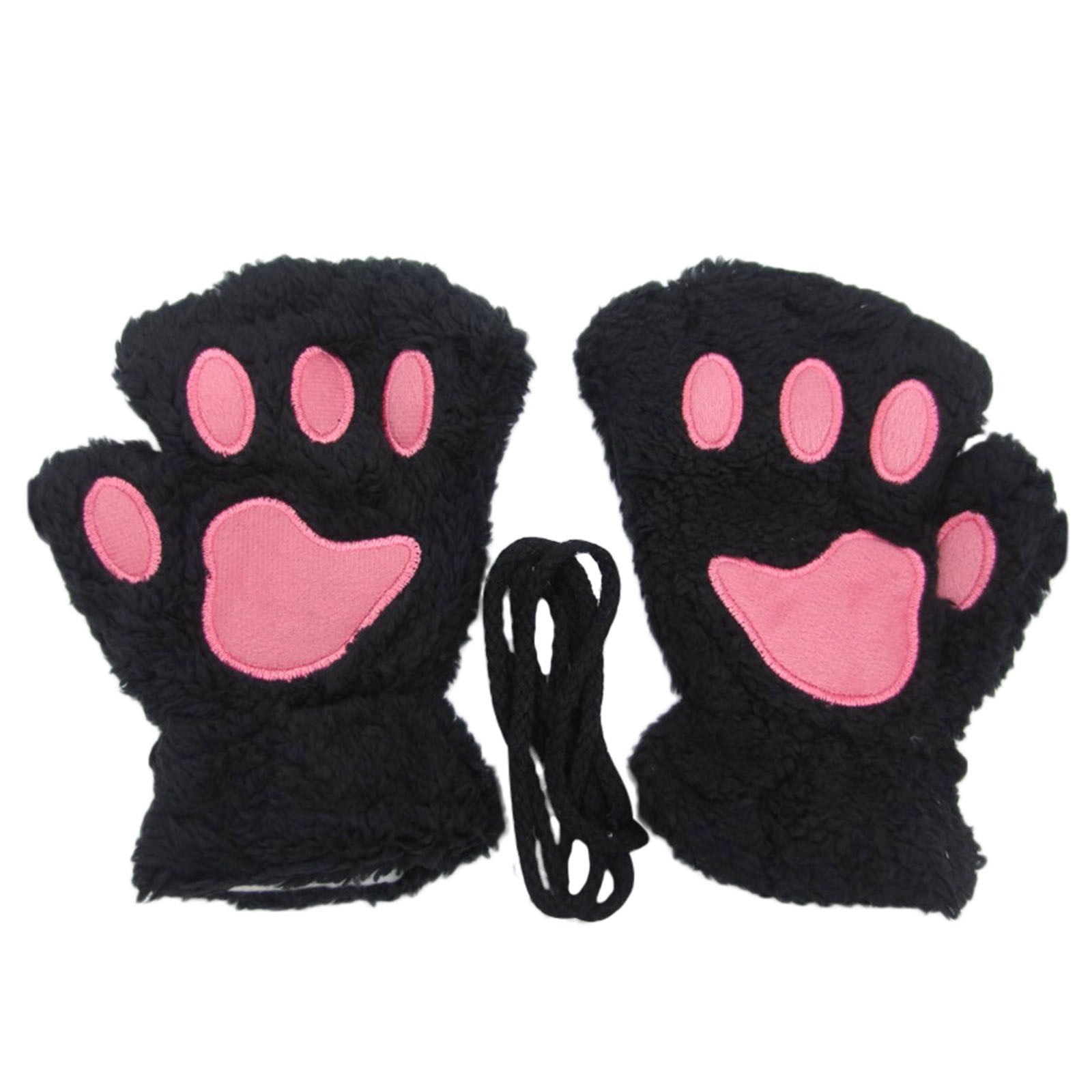 Fluffy Cat Paw Claw Gloves Soft Plush Fingerless Touchscreen Fuzzy ...
