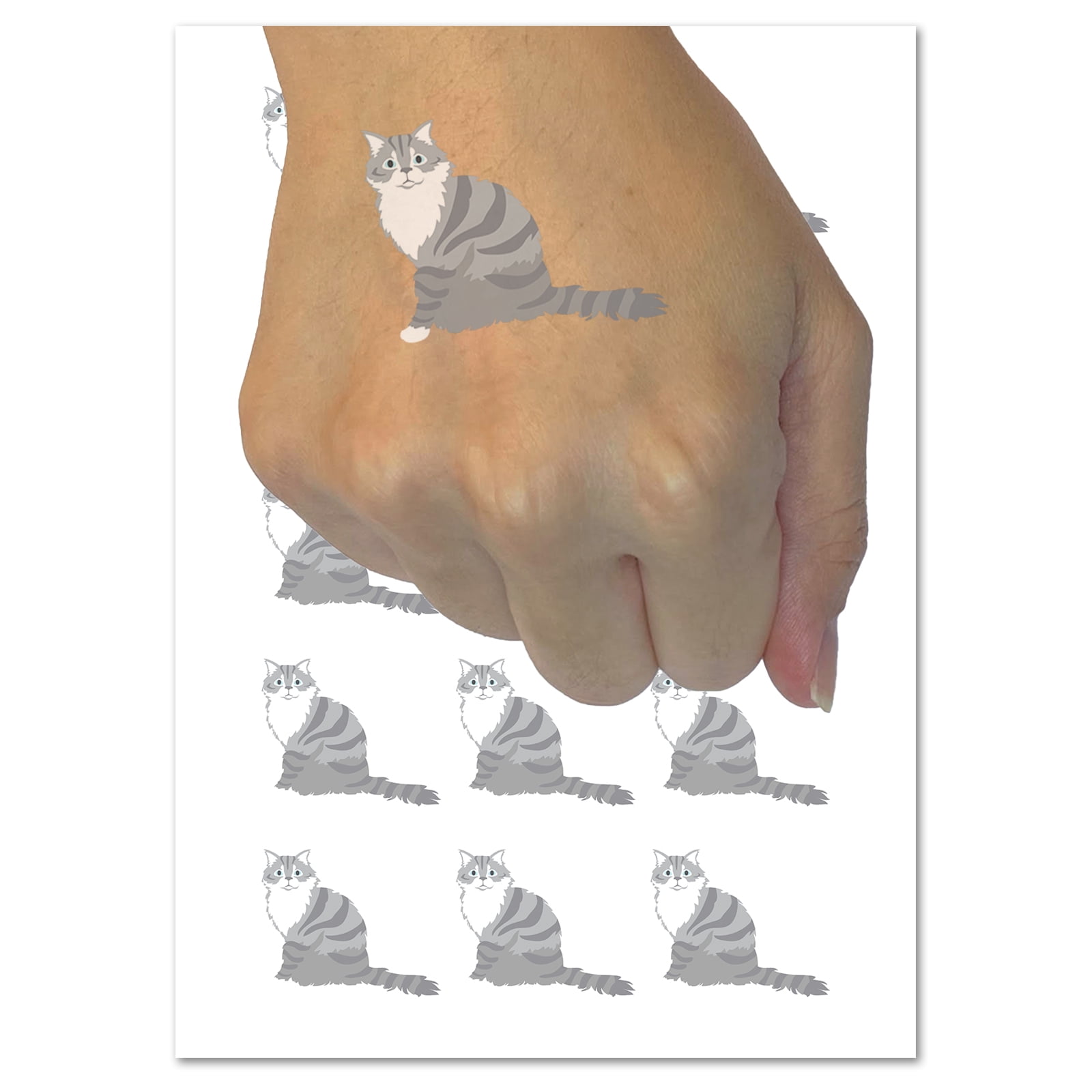Fluffy Cat Solid Water Resistant Temporary Tattoo Set Fake Body Art ...