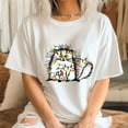 Fluffy Cat Tangled Lights Tee, Funny Holiday Kitty Art Sketch, Festive ...