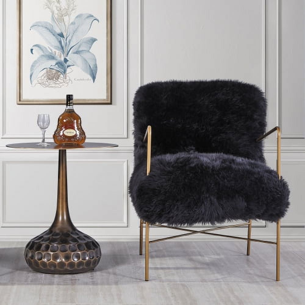 Fluffy Chair, Accent Chair with Metal Frame Legs, Long Wool Sheepskin ...