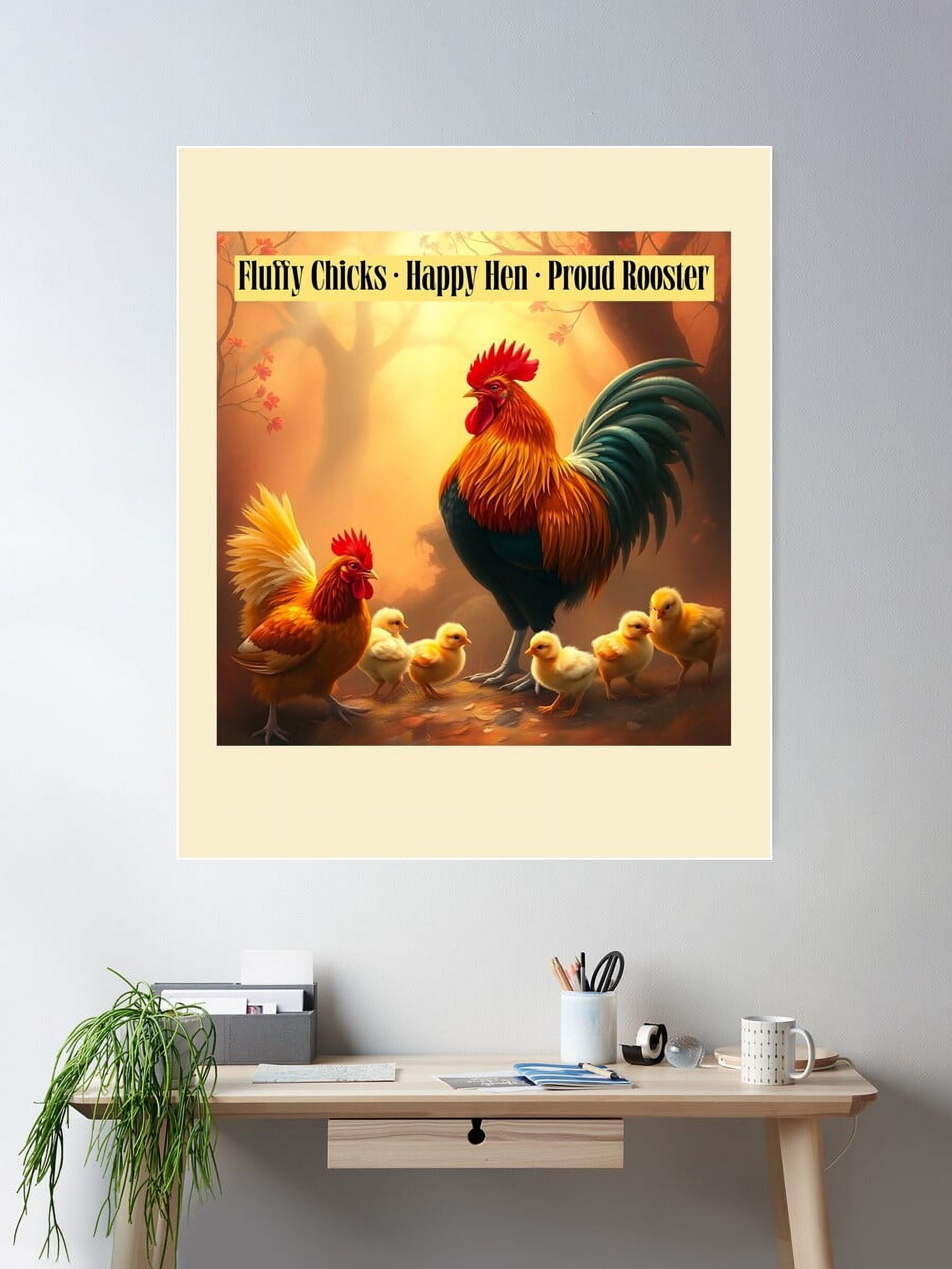 Fluffy Chicks, Happy Hen, Proud Rooster Chickens Poster Wall Art ...