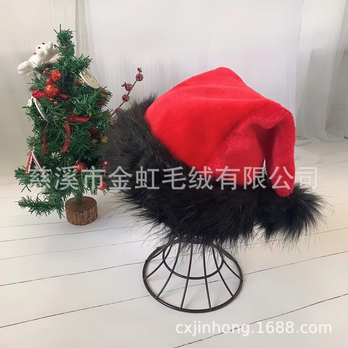 Fluffy Christmas Hats for Adults Black Santa Hat Santa Claus Cap ...