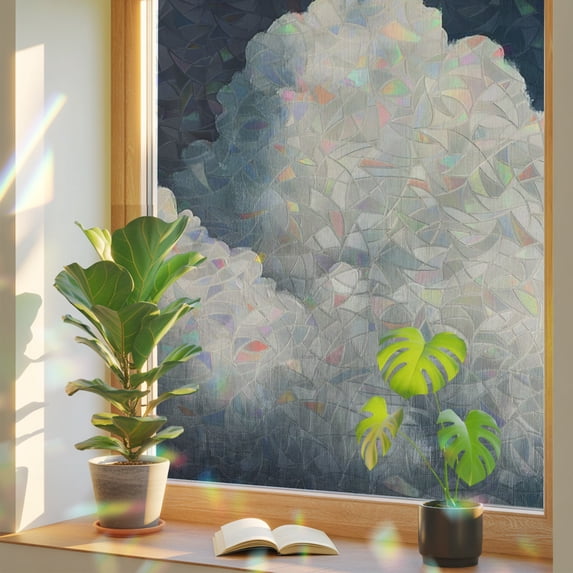 Fluffy Clouds Window Privacy Film, Dark Sky Abstract Nature Stained ...