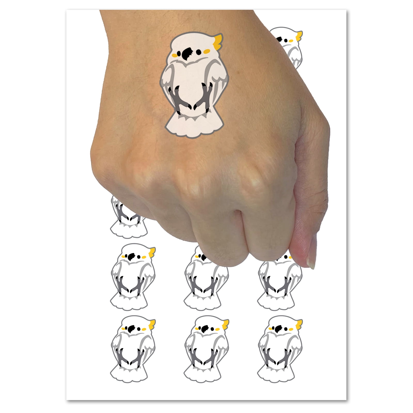 Fluffy Cockatoo Bird on Back Water Resistant Temporary Tattoo Set Fake ...