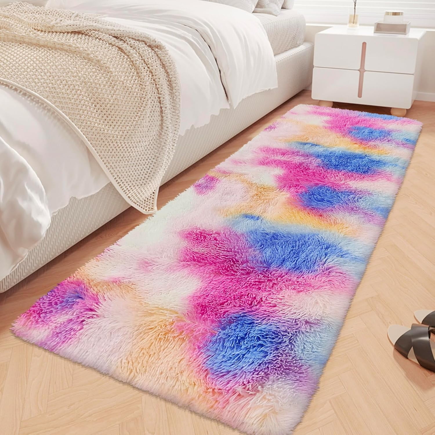 Fluffy Colorful Rug for Bedroom 2x6 ft Kawaii Tie-Dyed Area Rug Non ...