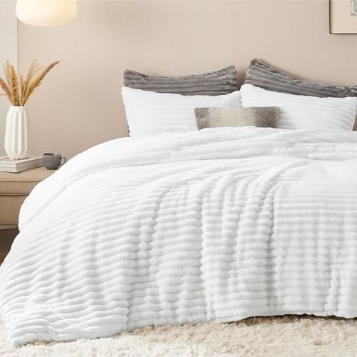Fluffy Comforter Set Full Size - Super Soft Faux Fur Bed Set Bright ...