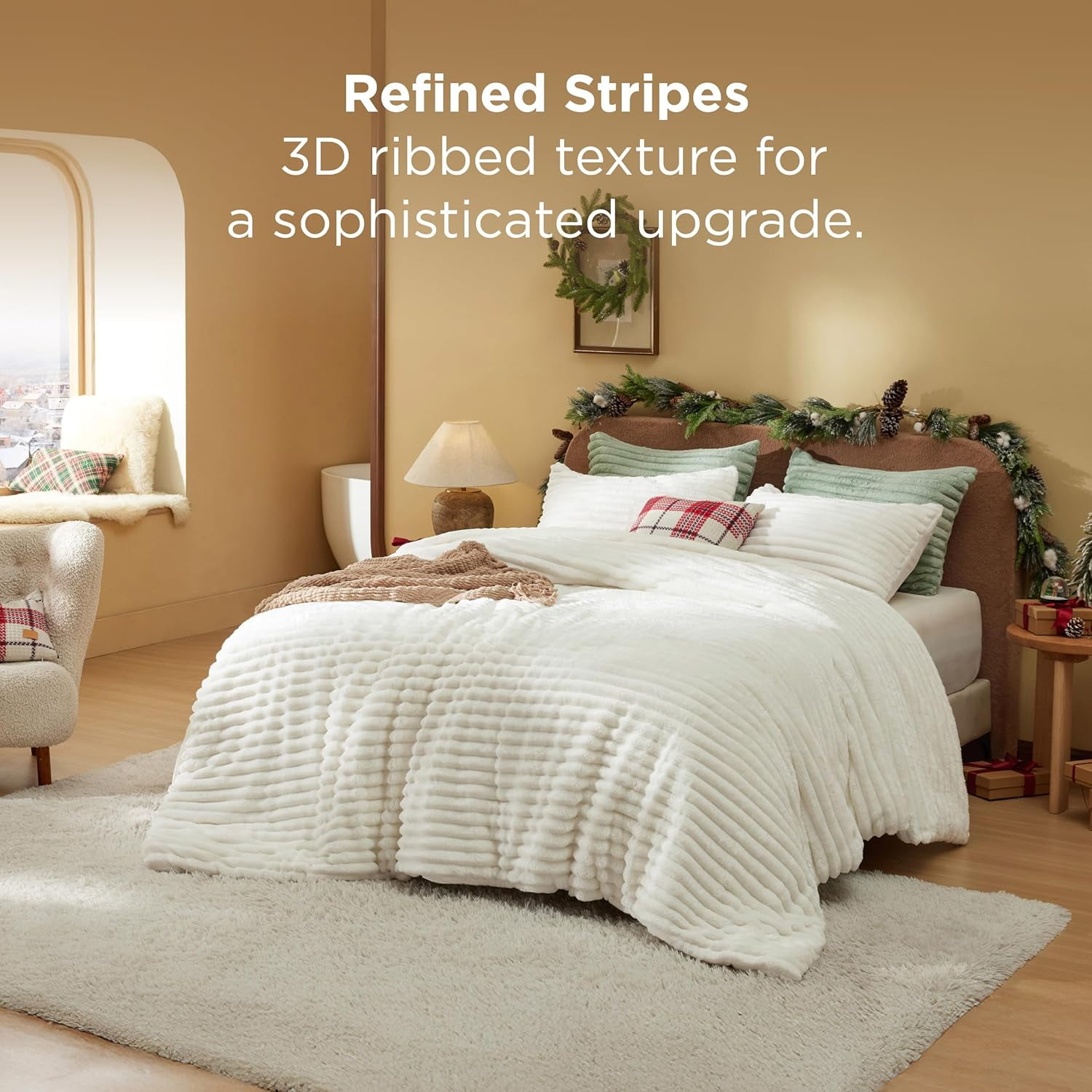 Fluffy Comforter Set Queen - Super Soft Faux Fur Bed Set Cream White ...
