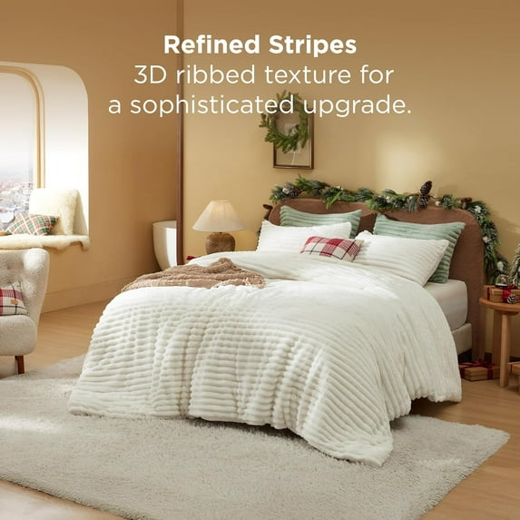 Fluffy Comforter Set Queen - Super Soft Faux Fur Bed Set Cream White ...