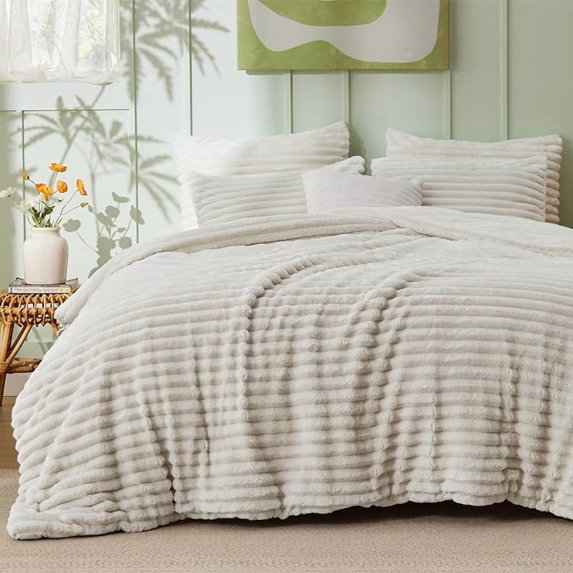 Fluffy Comforter Set - Super Soft Faux Fur Bed Set Sage Green, Warm ...