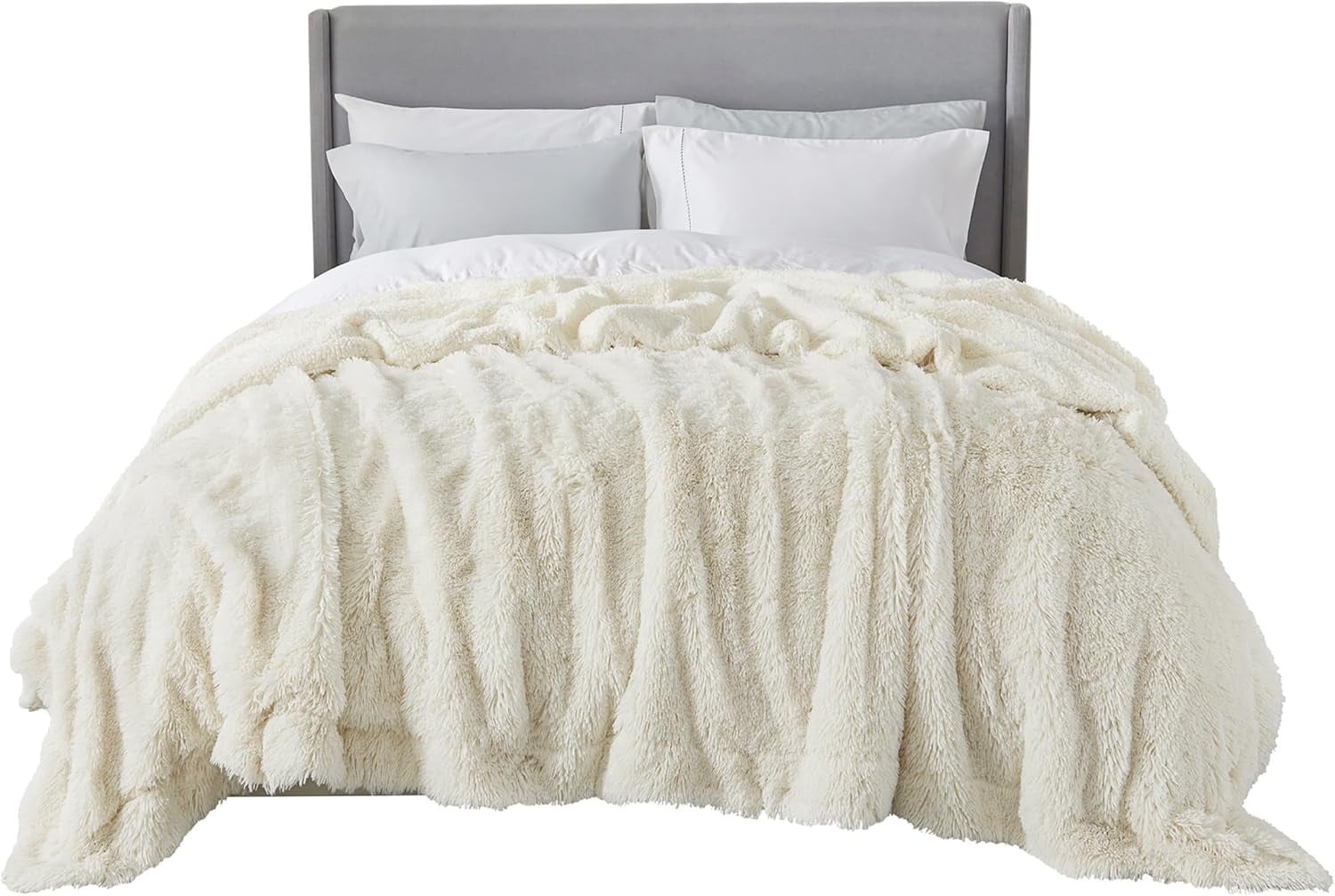 Fluffy Cream Blankets Queen Size for Bed, Thick Sherpa Faux Fur Fleece ...