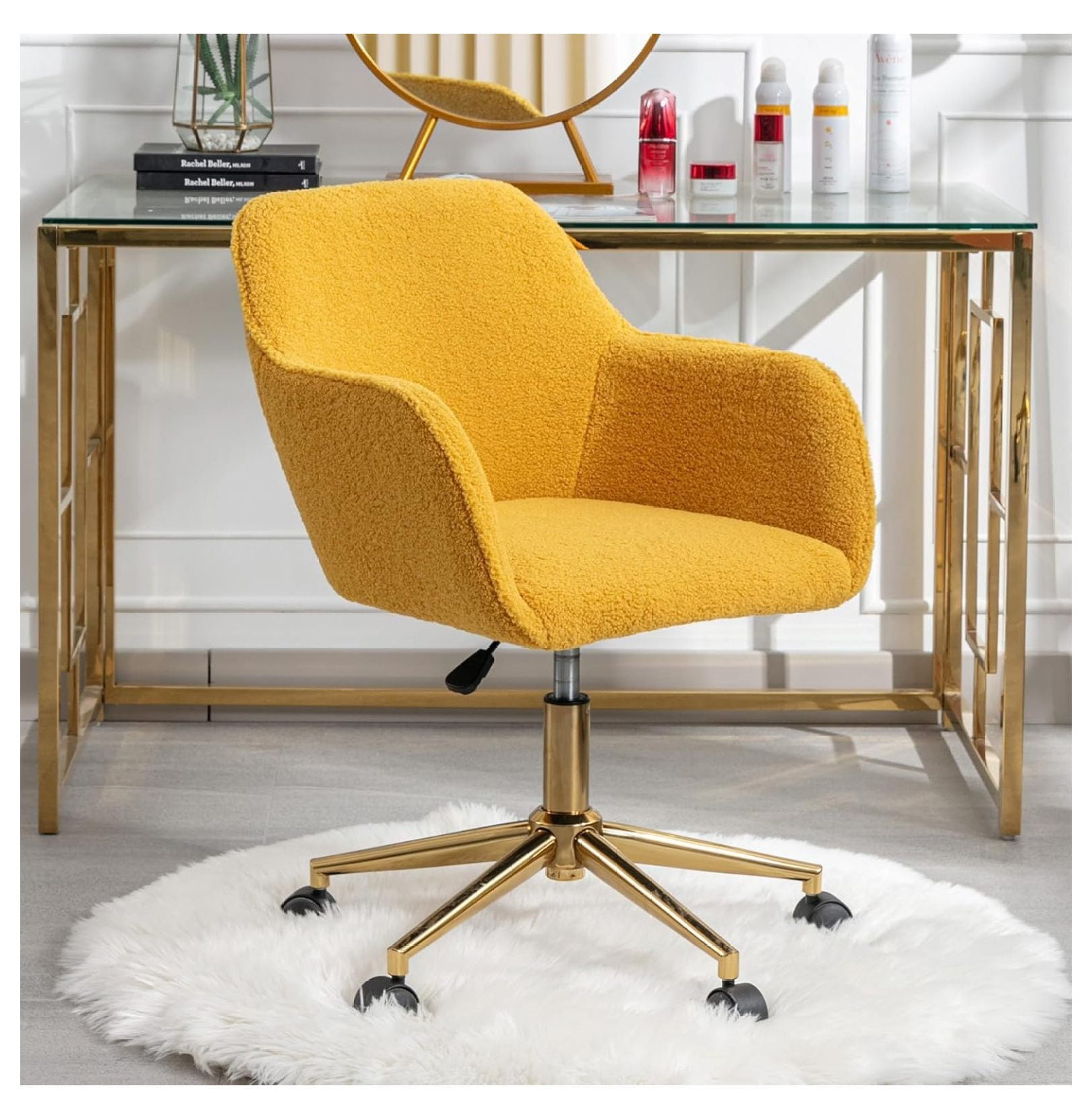 Fluffy Desk Chair, Faux Fur Vanity Chair Swivel Office Chair for Girls ...