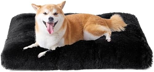 Fluffy Dog Crate Bed for Large Dogs, Plush Faux Fur Crate Pad, Calming ...