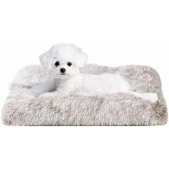 Fluffy Dog Crate Bed for Small Dogs, Plush Faux Fur Crate Pad, Calming ...