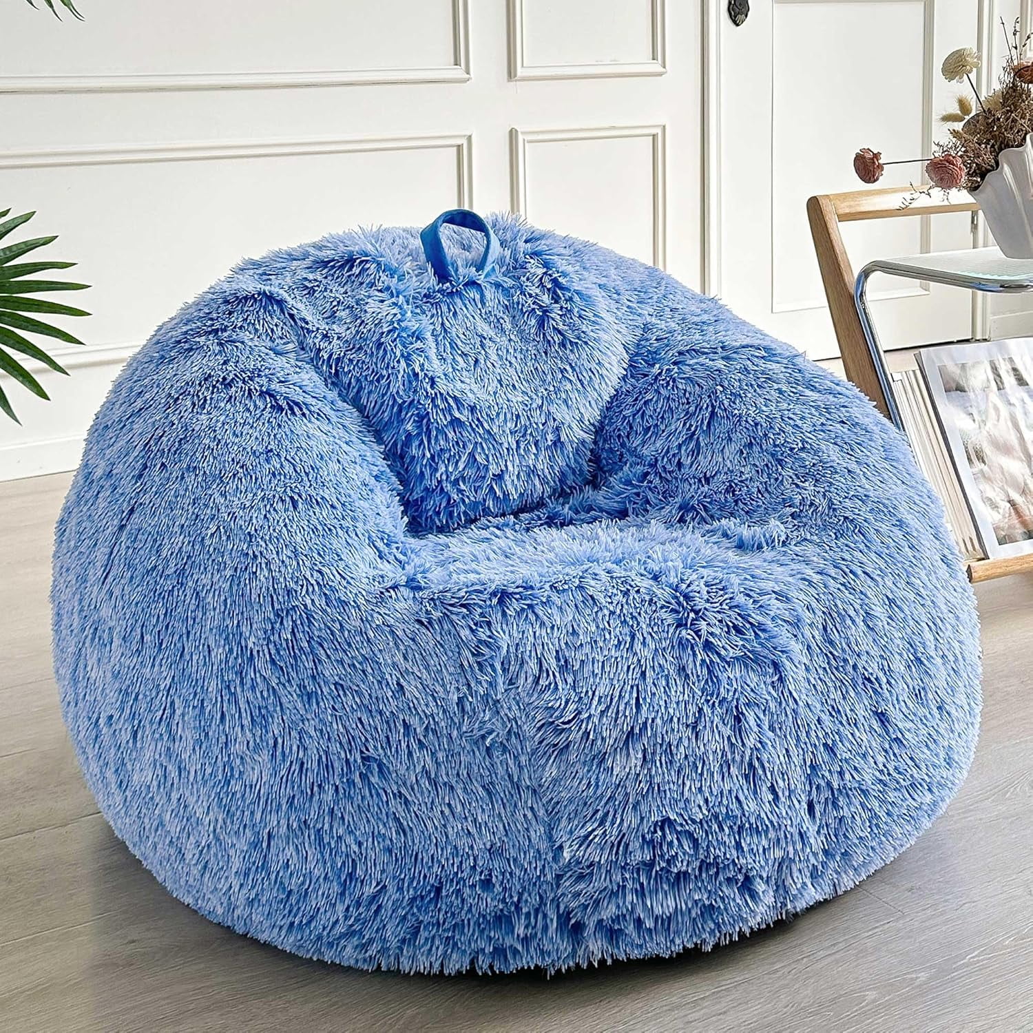 Fluffy Faux Fur Bean Bag Chair Cover Blue (No Filler), Ultra-Soft ...