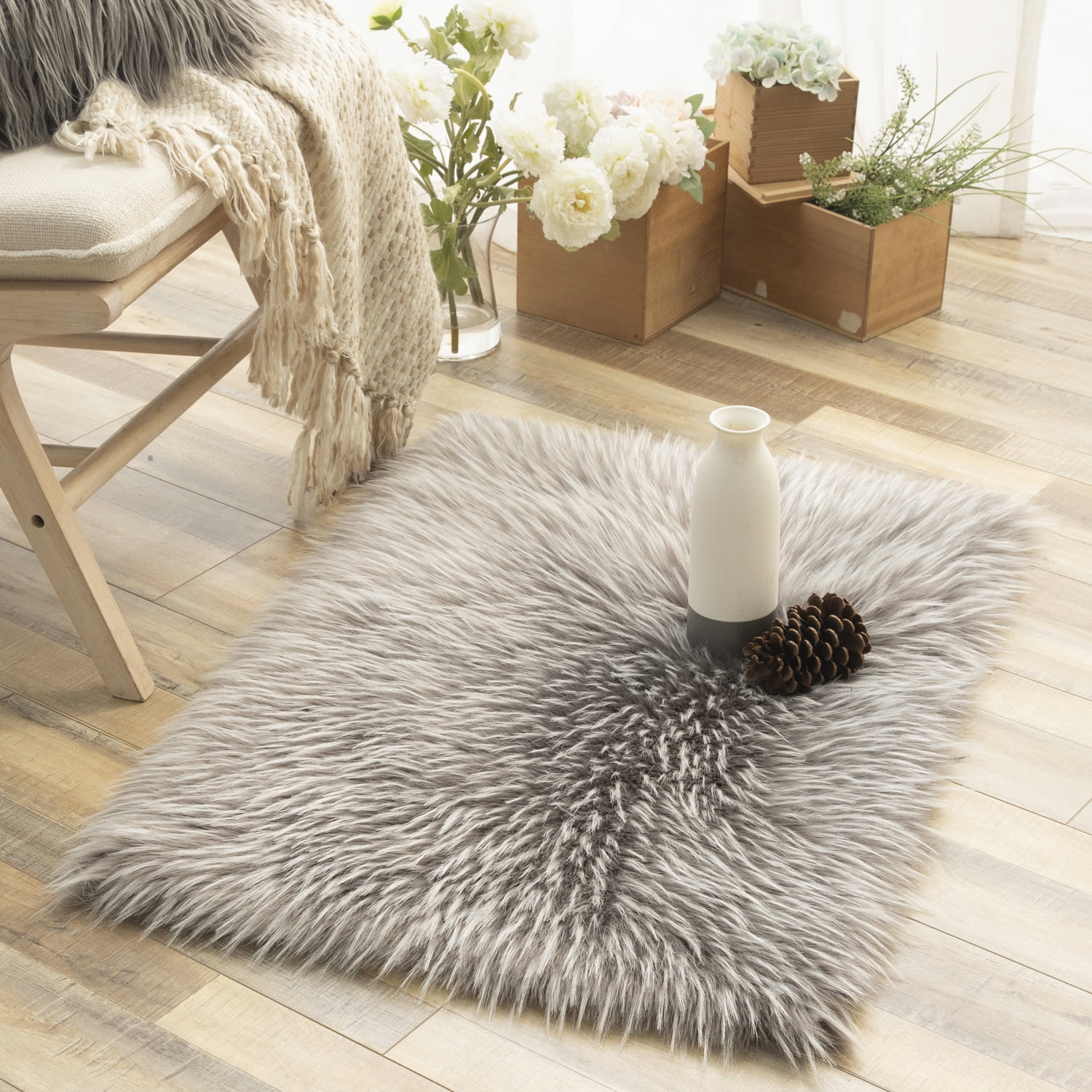 Fluffy Faux Peacock Fur Area Rug，Soft Decorative Indoor Floor Mat ...