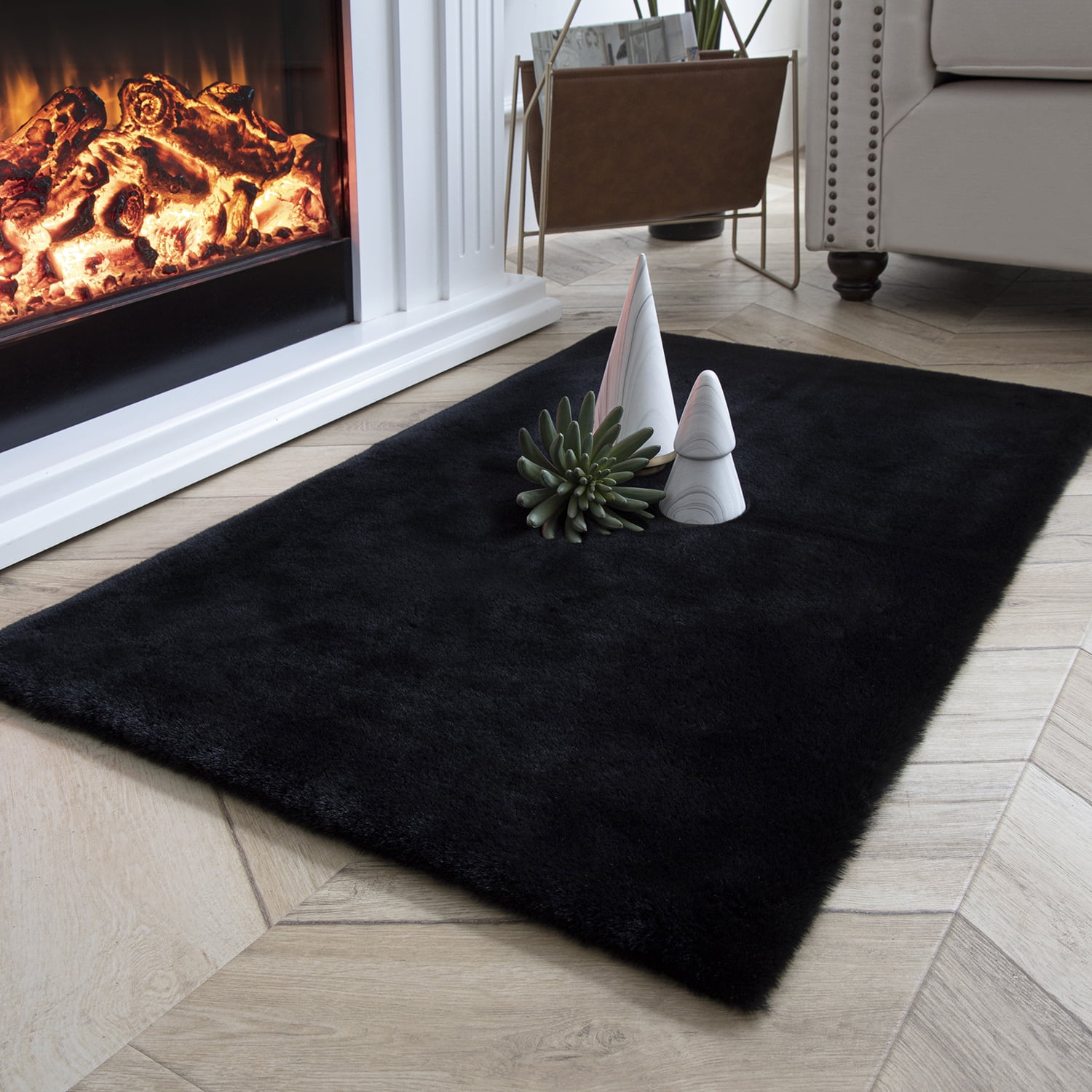 Fluffy Faux Rabbit Fur Area Rugs, Soft Indoor Decorative Mat, 2 x 3 ...