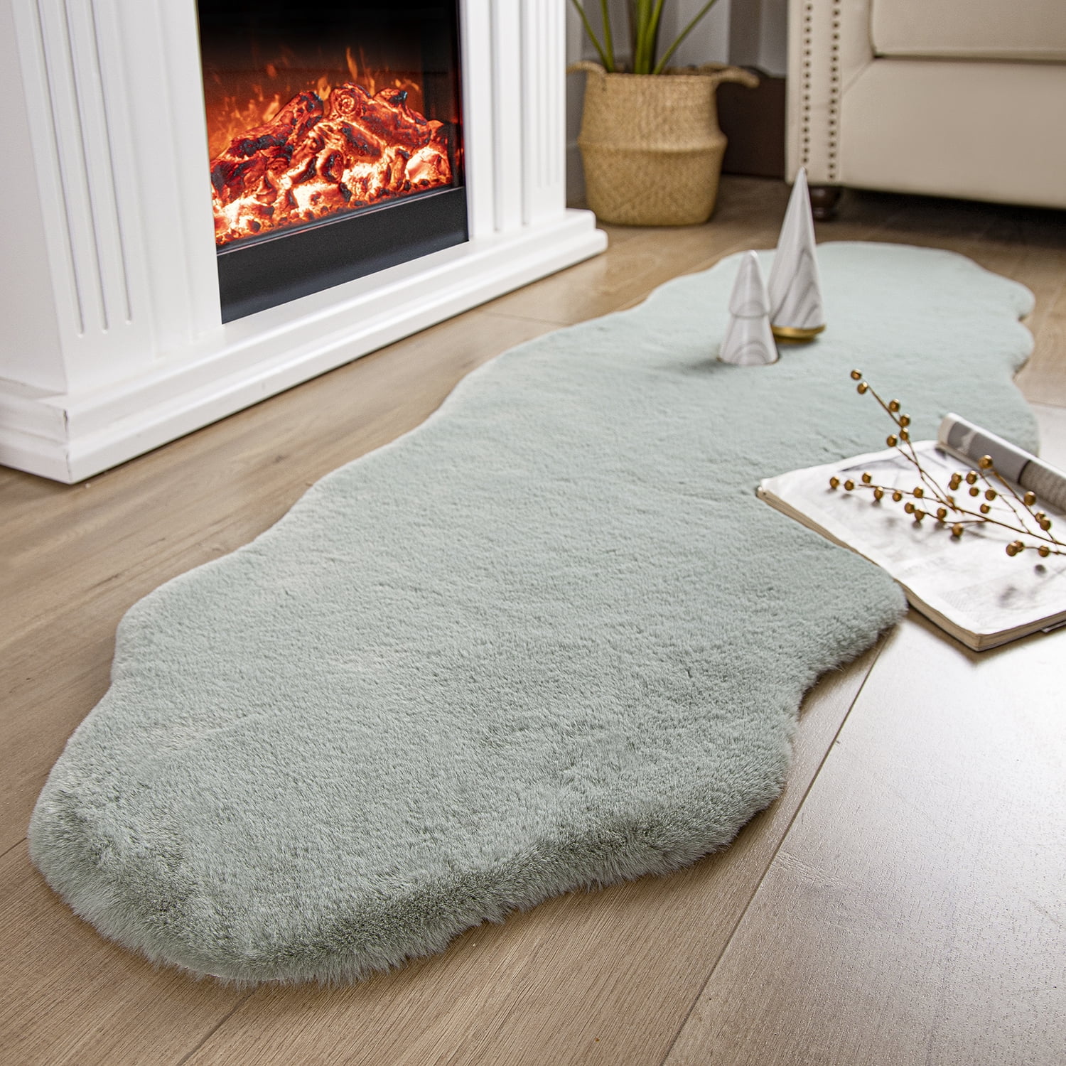 Fluffy Faux Rabbit Fur Area Rugs, Soft Indoor Decorative Mat, 2 x 6 ...