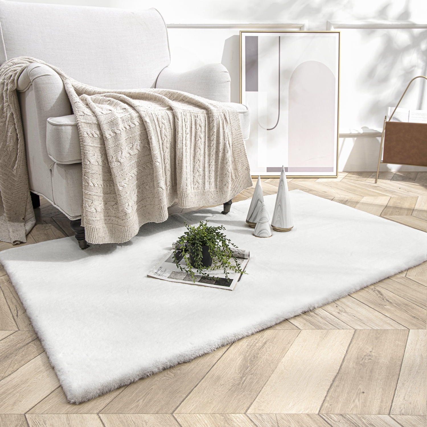 Fluffy Faux Rabbit Fur Area Rugs, Soft Indoor Decorative Mat, 3 x 5 ...