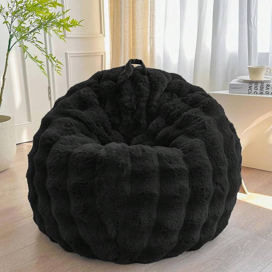 Fluffy Faux Rabbit Fur Bean Bag Chair Cover (No Filler), Soft Luxury ...