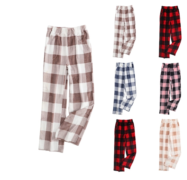 Fluffy Flannel Pajama Pants Women Fuzzy Buffalo Plaid Pj Pants Comfy ...