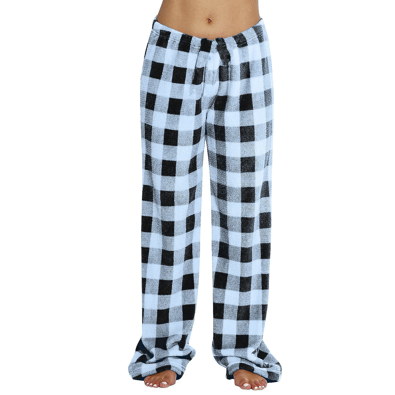 Fluffy Flannel Pajama Pants Women Fuzzy Buffalo Plaid Pj Pants Comfy ...