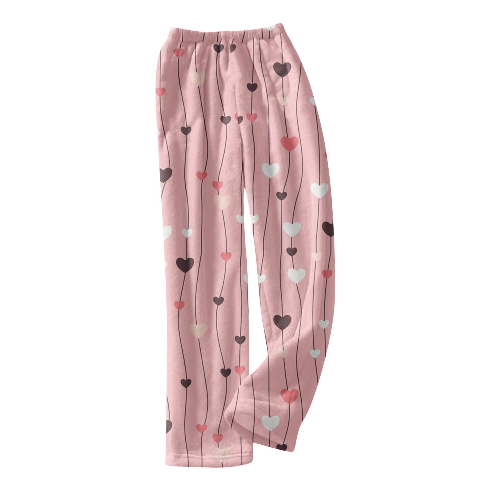 Fluffy Flannel Pajama Pants Women Fuzzy Heart Print Warm Valentines Day ...