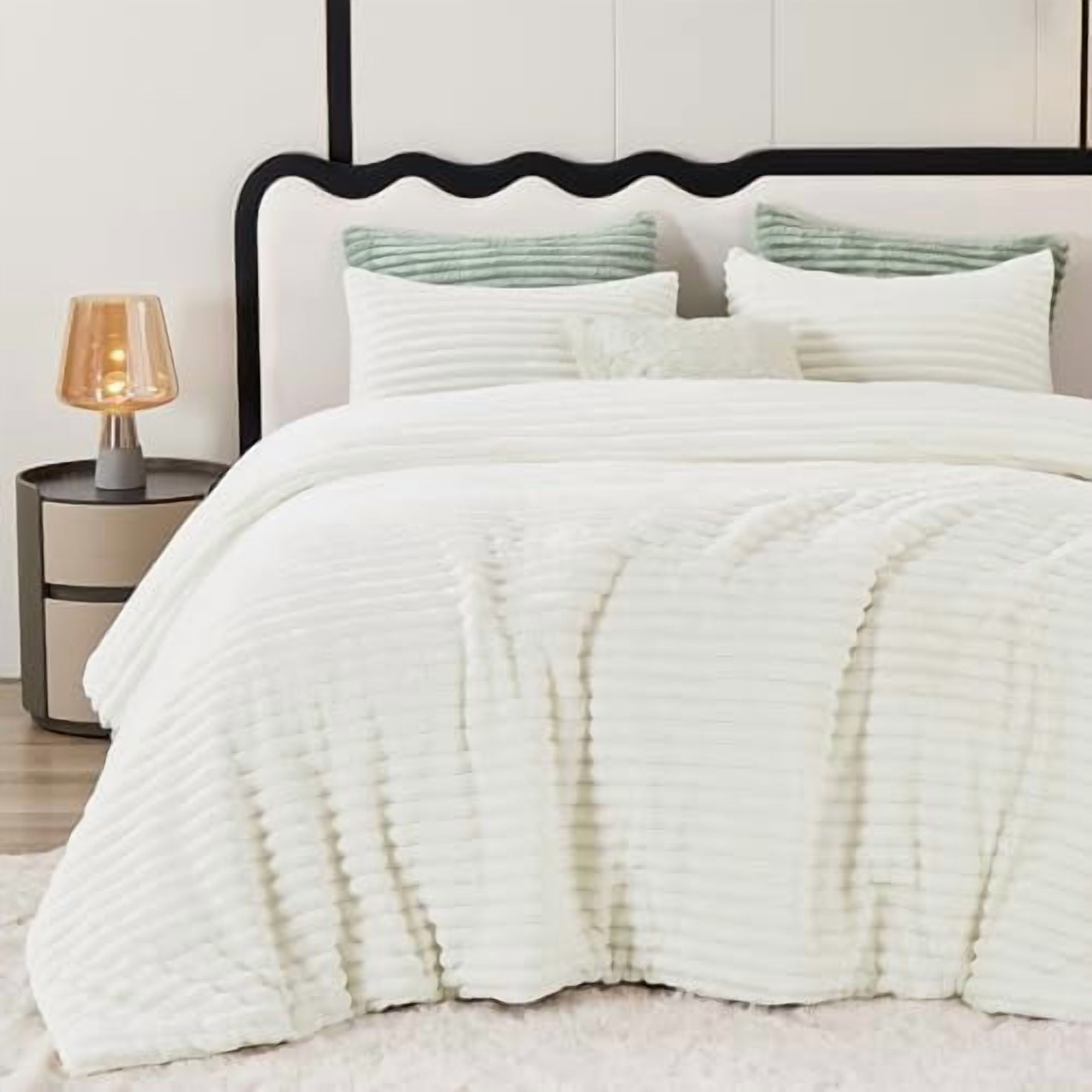 Fluffy Full Size Comforter Sets - Super Soft Faux Fur Cream White ...