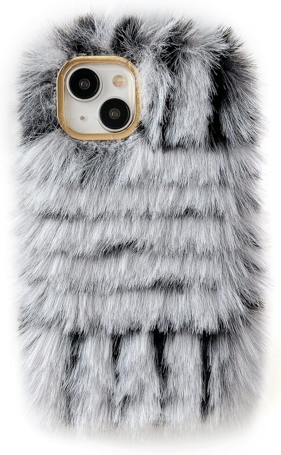 Fluffy Fuzzy Furry Warm Plush Stripe Pattern Compatible with iPhone Case (Grey,iPhone 13 ...