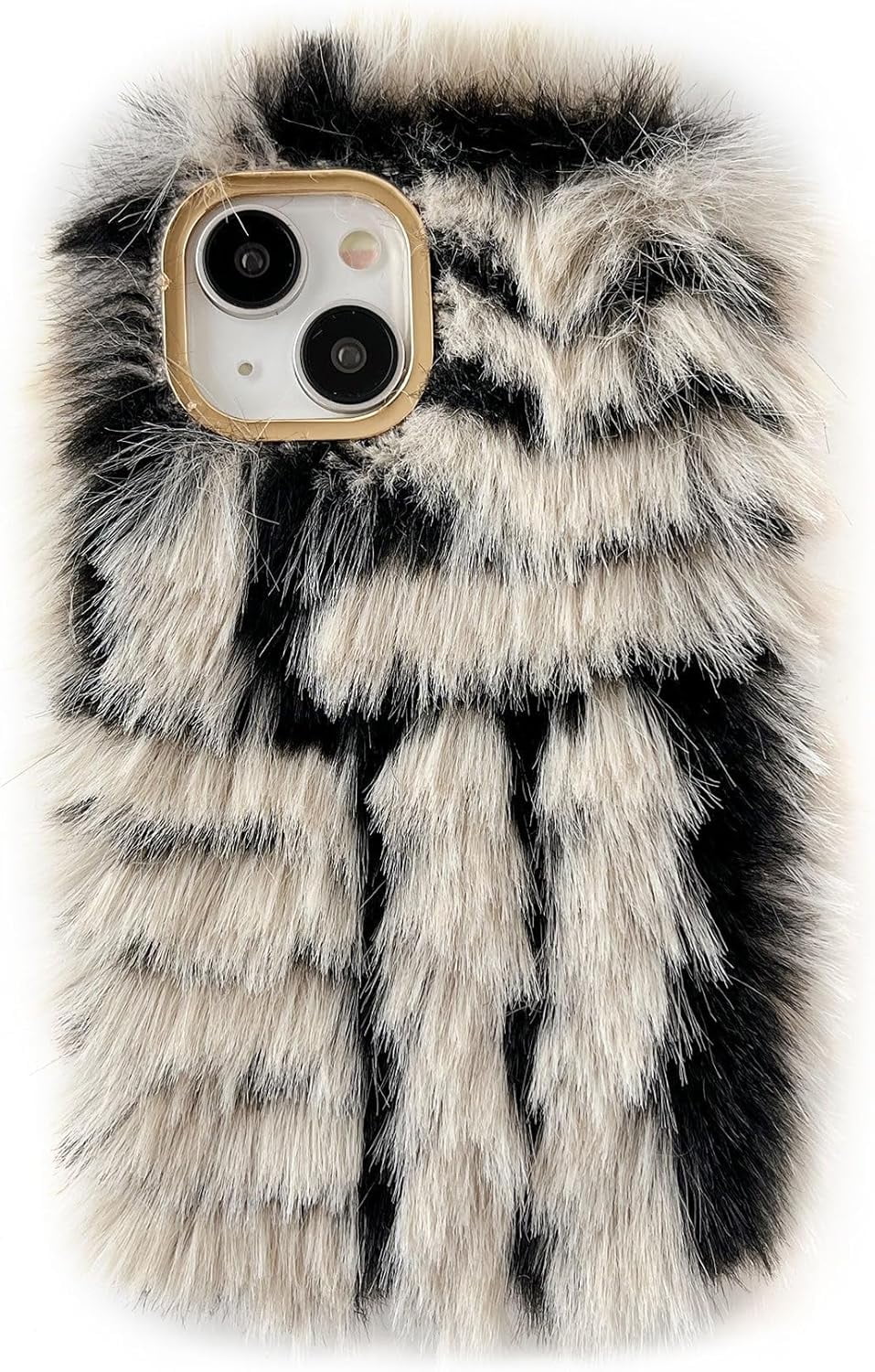 Fluffy Fuzzy Furry Warm Plush Stripe Pattern Compatible with iPhone ...