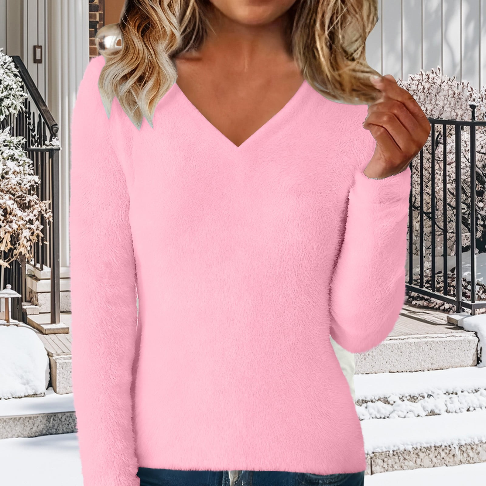Fluffy Fuzzy Jumper Sweater Warm Knit Pullover Tops Sweaters for Women ...