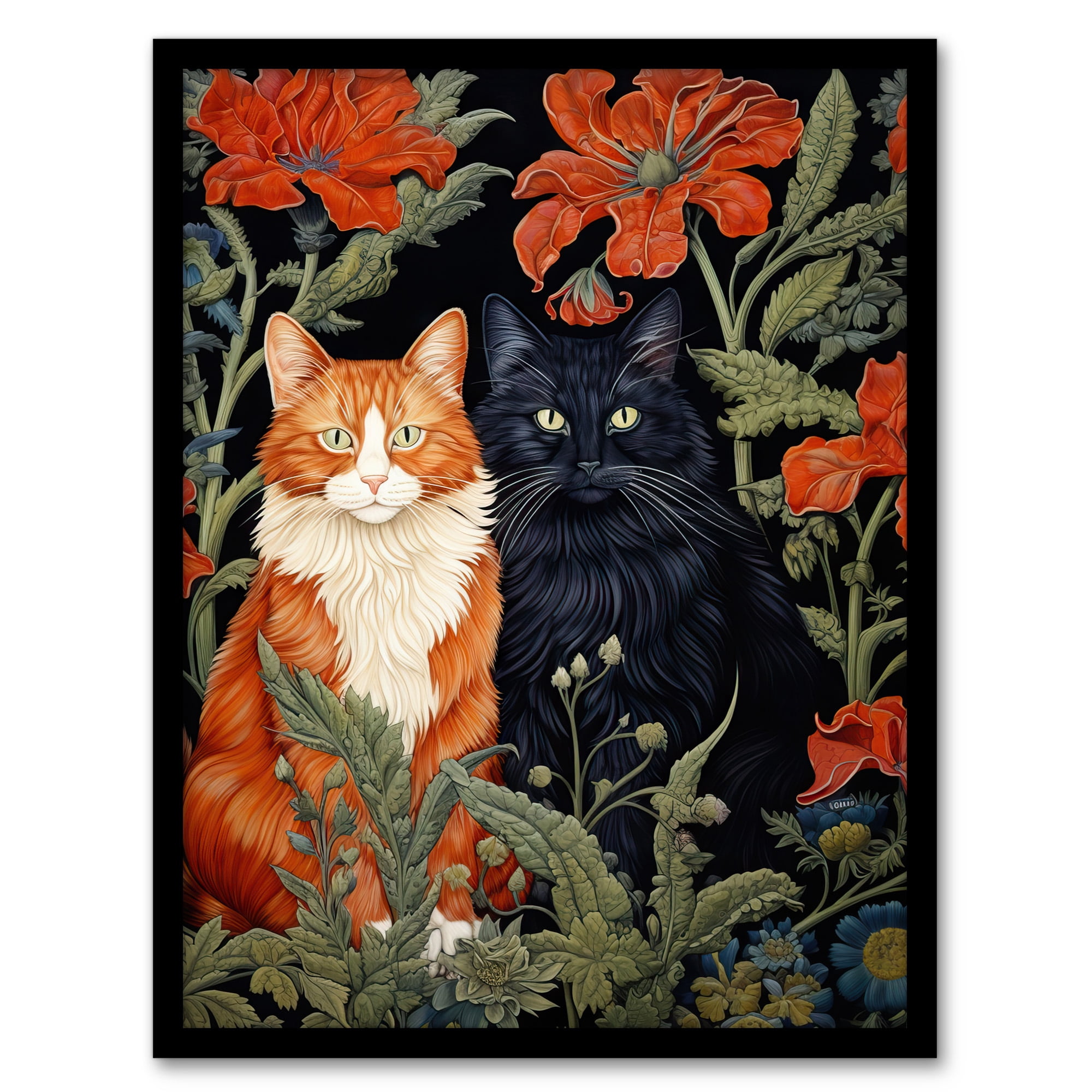 Fluffy Ginger And Black Flower Cats Amongst The Red Floral Blooms ...