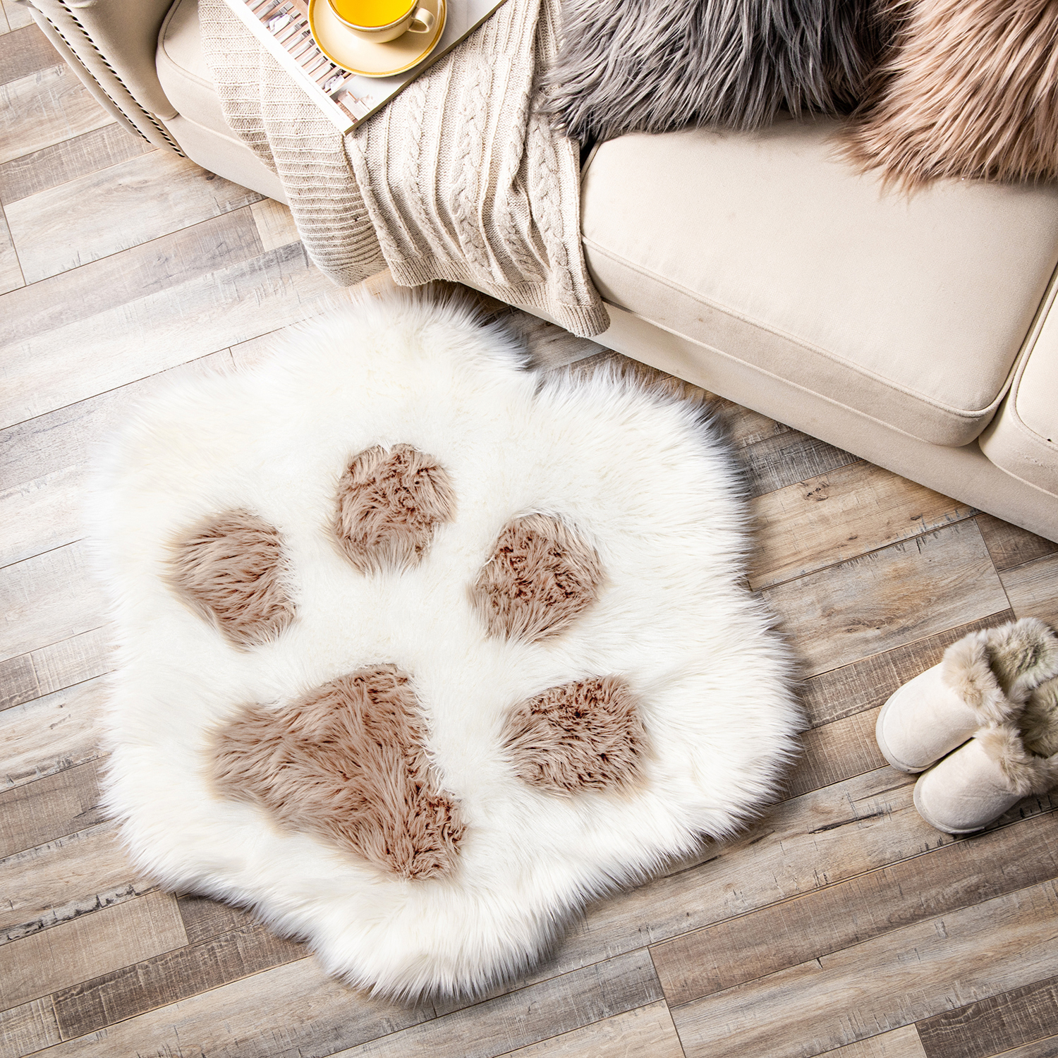Fluffy Kids Cat Paw Faux Fur Sheepskin Area Rug, Indoor Decorative ...