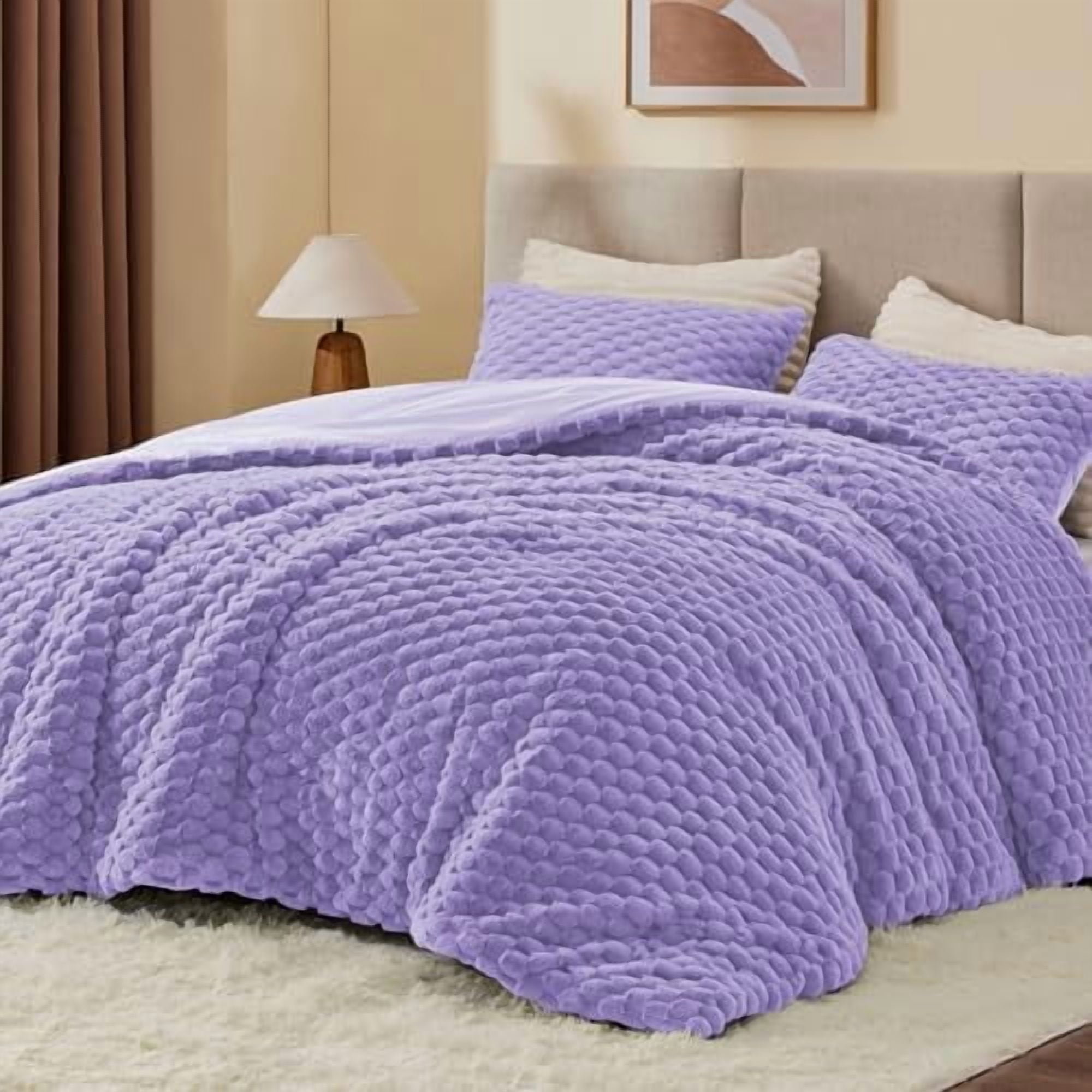 Fluffy King Size Comforter Set - Light Purple Fleece Soft Comforter for ...