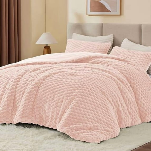 Fluffy King Size Comforter Set - Pink Fleece Soft Comforter for King ...