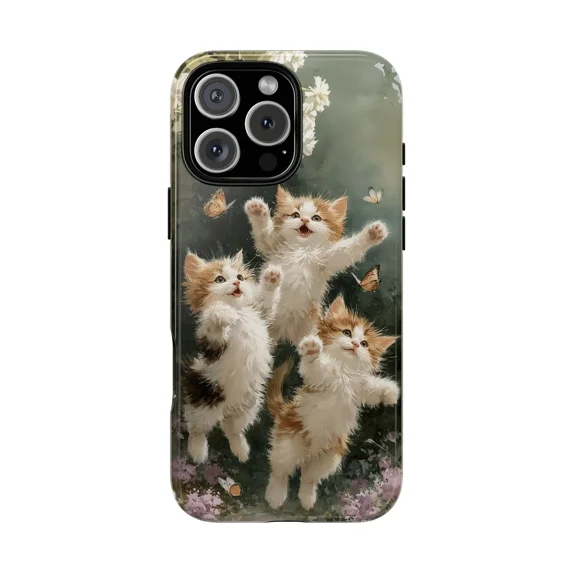 Fluffy Kittens Cute Cats Floral Phone Cover for iPhone 11 12 13 14 15 ...