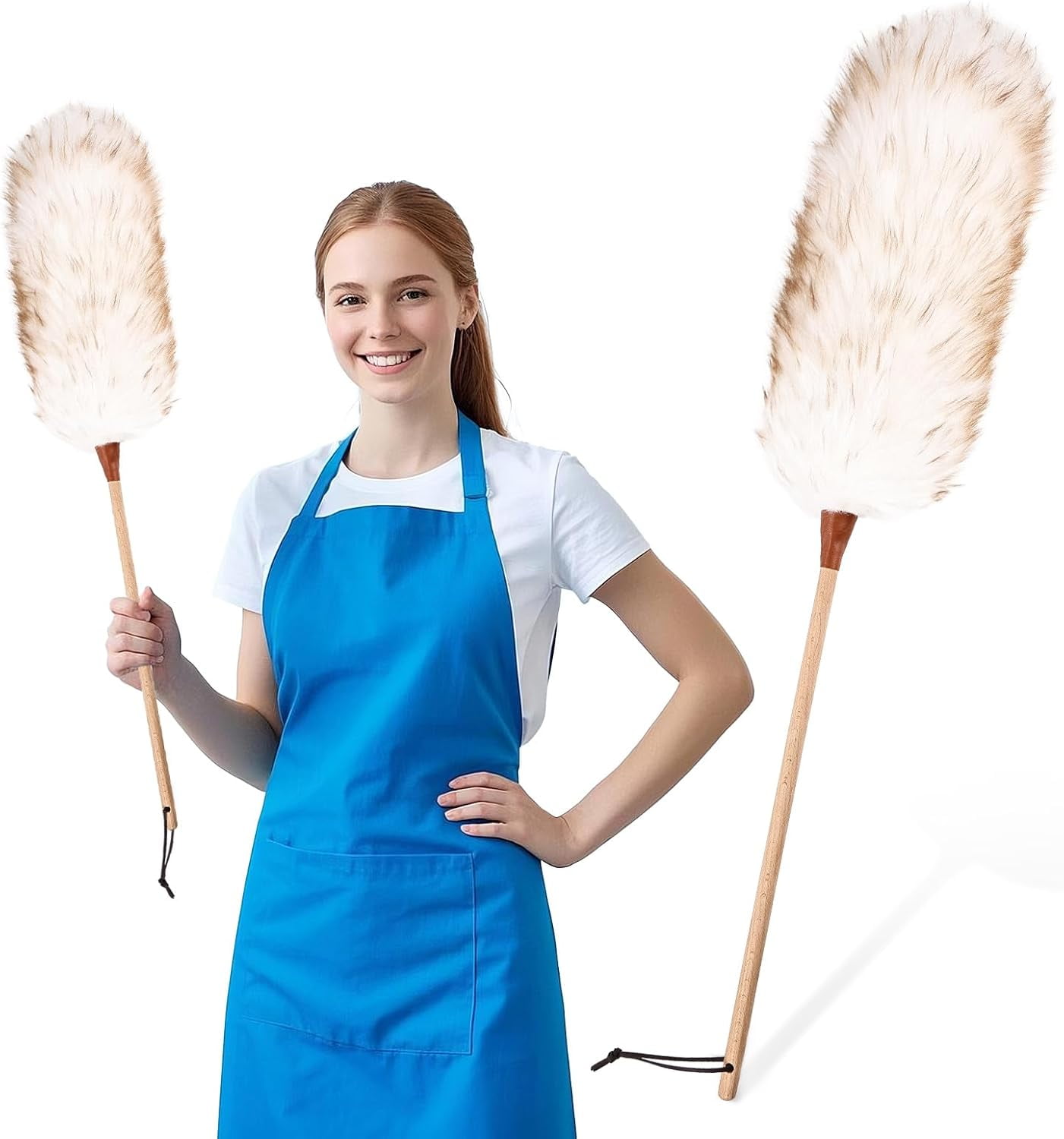 Fluffy Lamb Wool Duster with Long Handle Reusable for Cleaning Ceiling ...