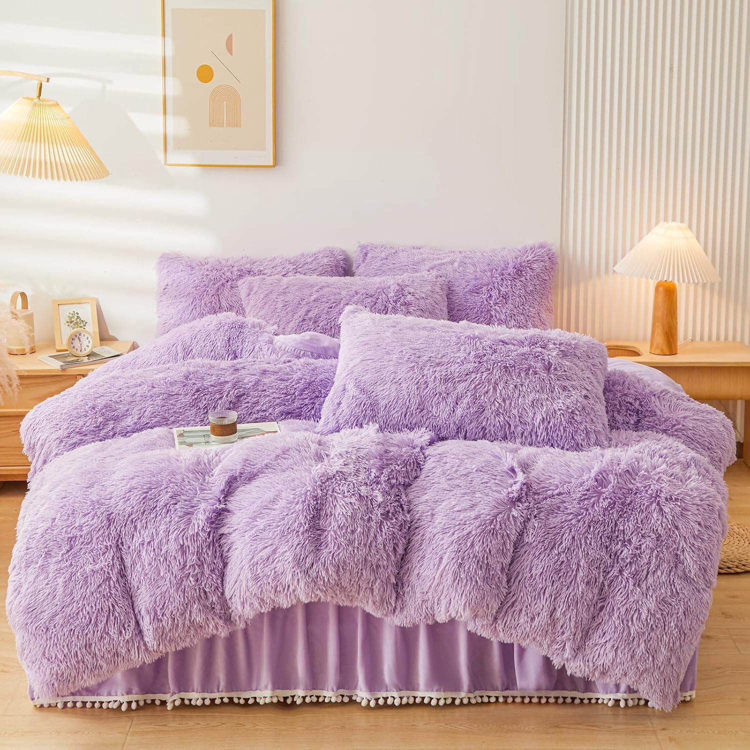 Fluffy Lilac Faux Fur Comforter Cover Set Twin，Fluffy Fuzzy Plush ...