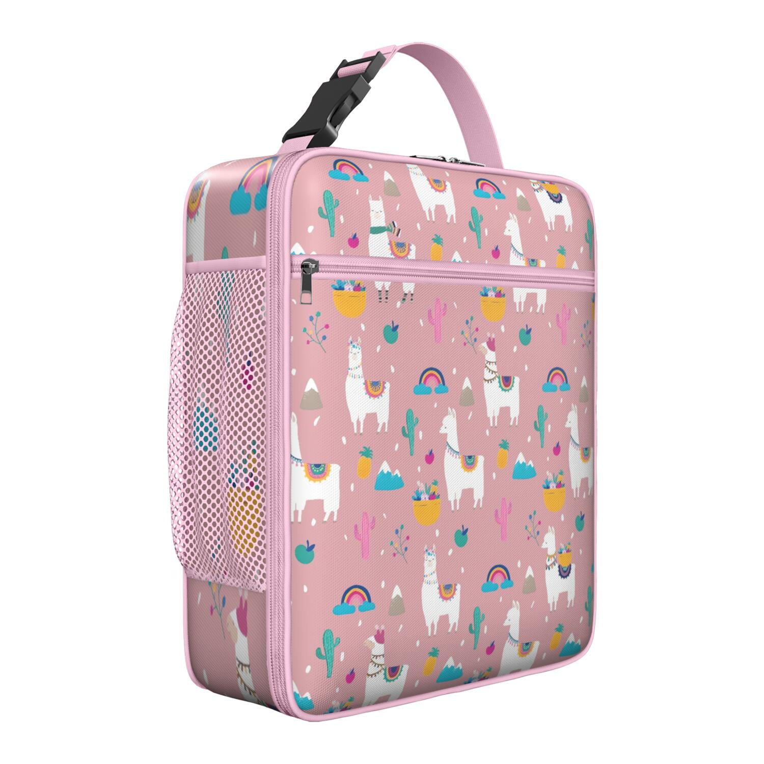 Fluffy Llama Lunch Bag, Hand-Drawn Cartoon Llama Face with Floral and ...