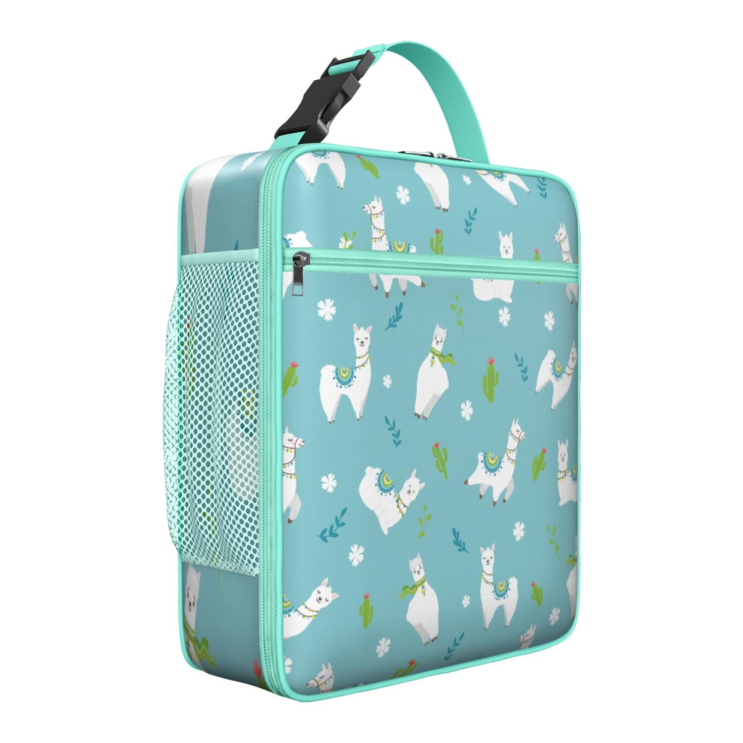 Fluffy Llama Lunch Bag, Hand-Drawn Cartoon Llama Face with Floral and ...