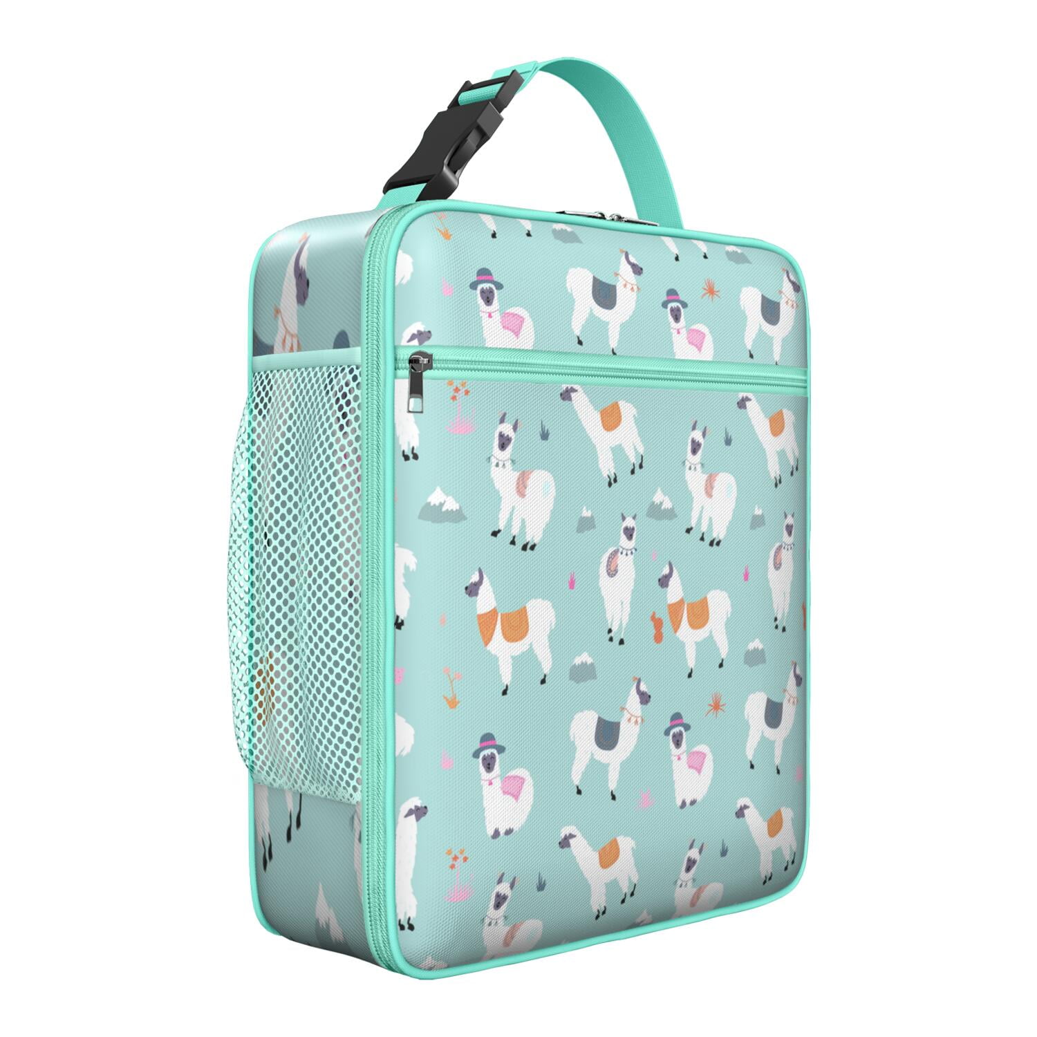Fluffy Llama Lunch Bag, Hand-Drawn Cartoon Llama Face with Floral and ...