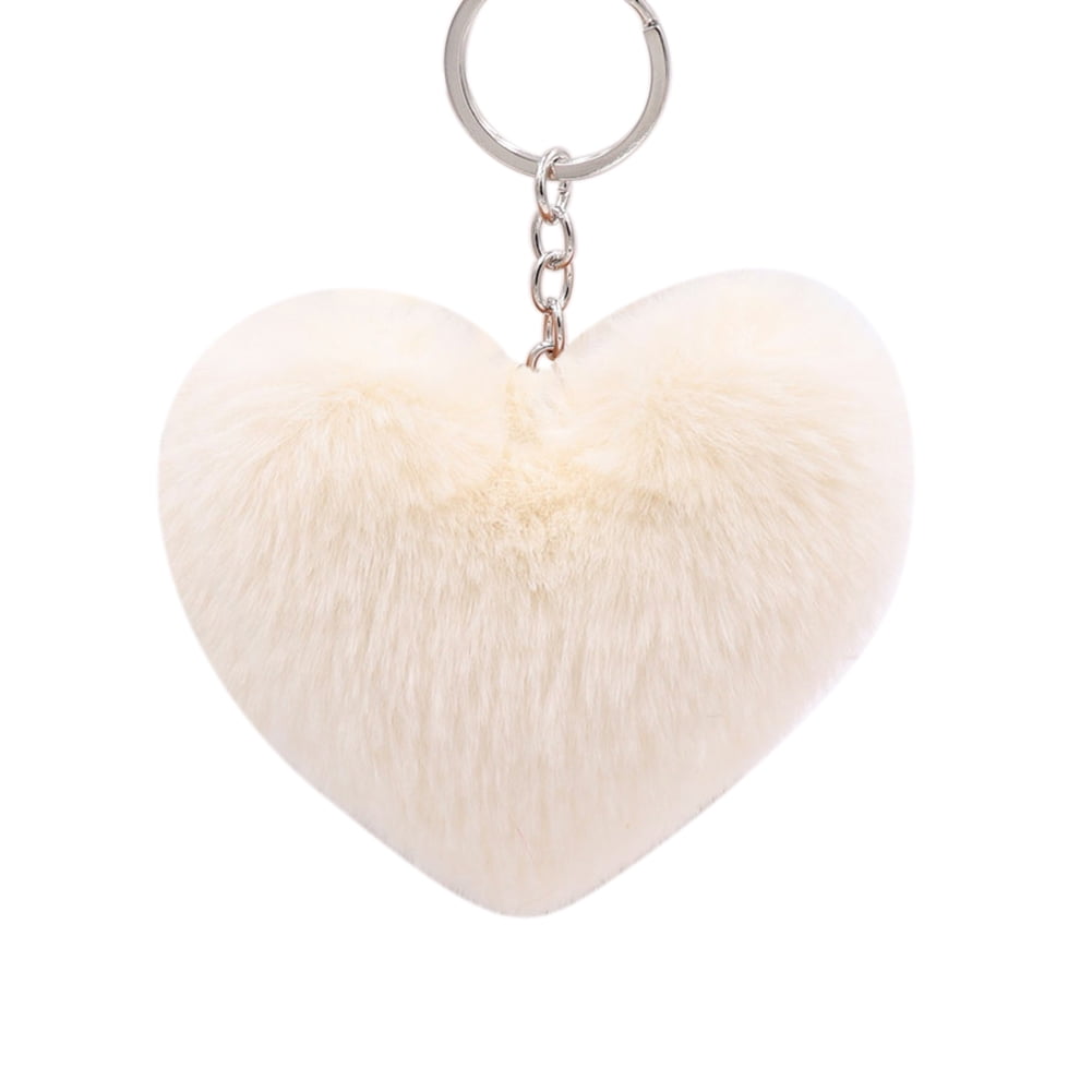 Fluffy Love Heart Keychain Key Ring Pendant Handbag Bag Faux Fur Wallet ...