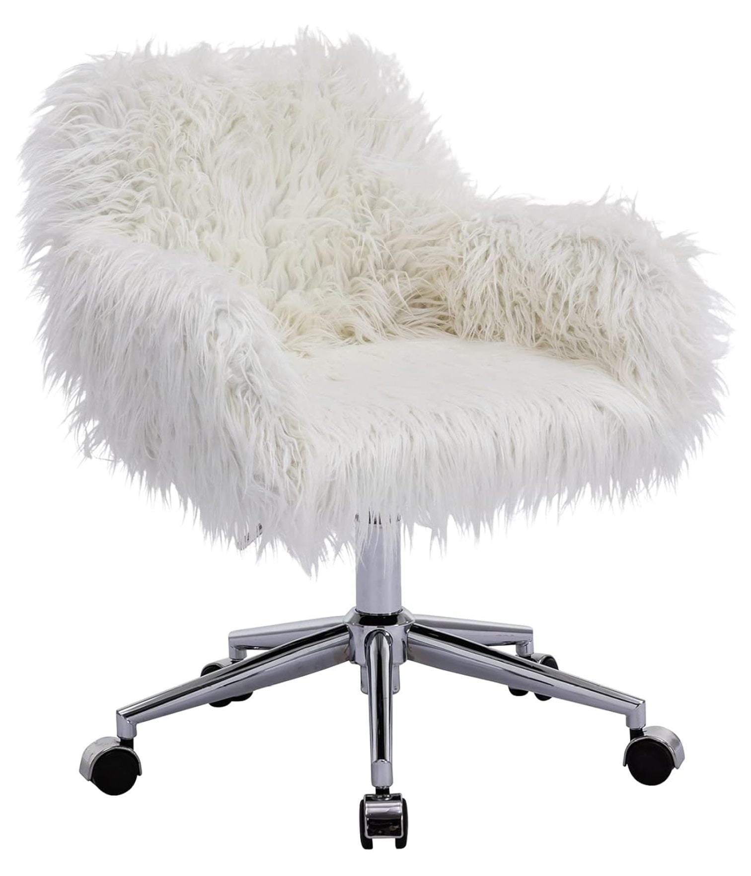 Fluffy Office Desk Chair, Faux Fur Modern Swivel Armchair with Wheels ...