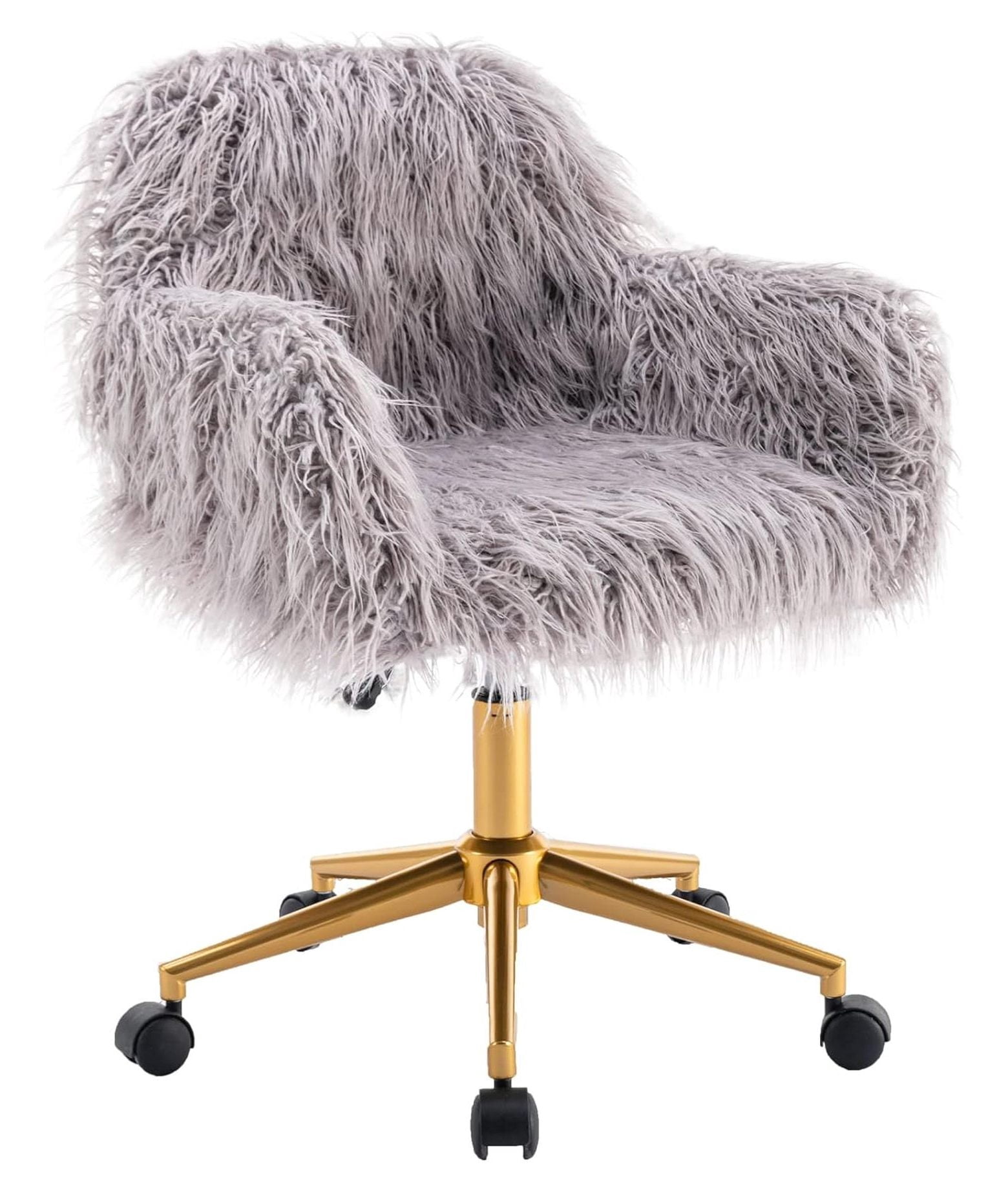 Fluffy Office Desk Chair, Faux Fur Modern Swivel Armchair with Wheels ...