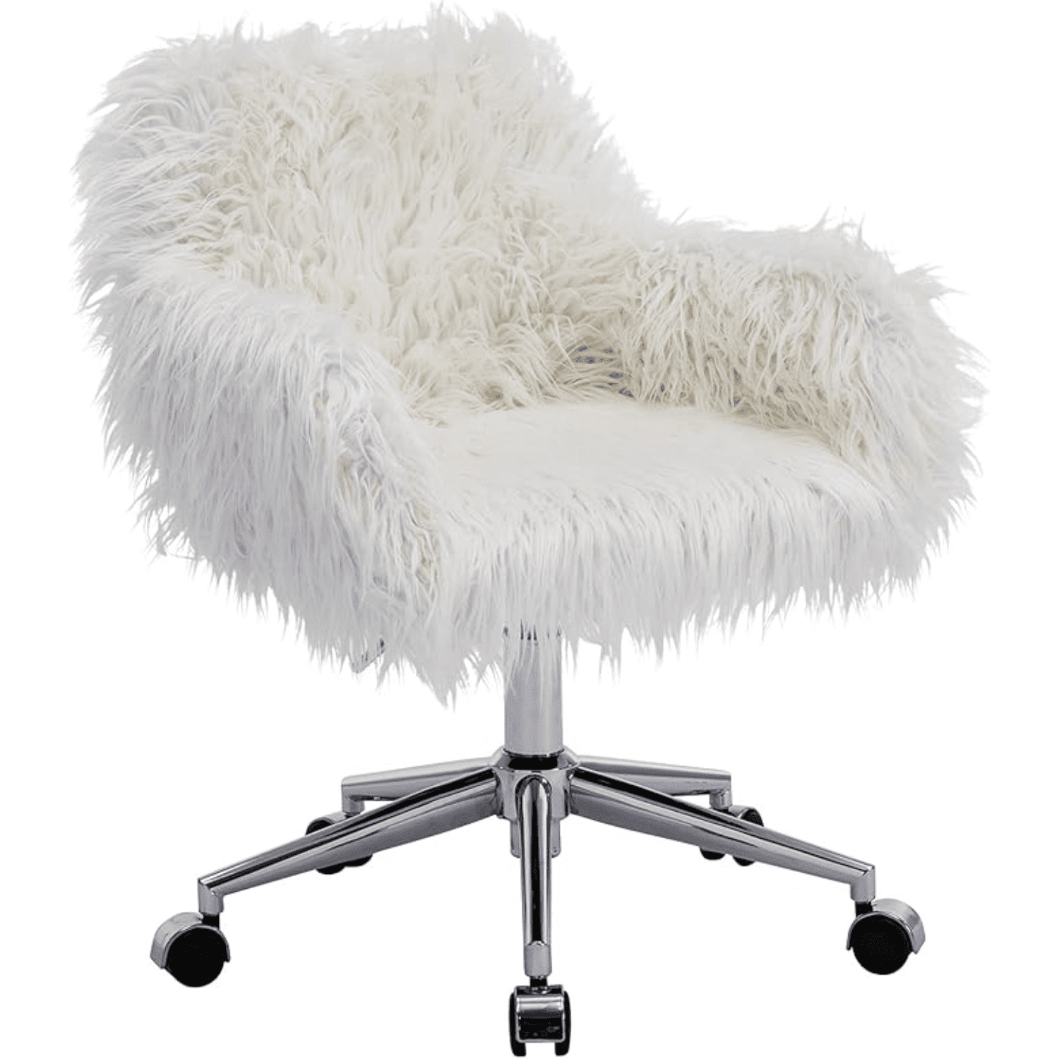 Fluffy Office Desk Chair, Faux Fur Modern Swivel Armchair with Wheels ...