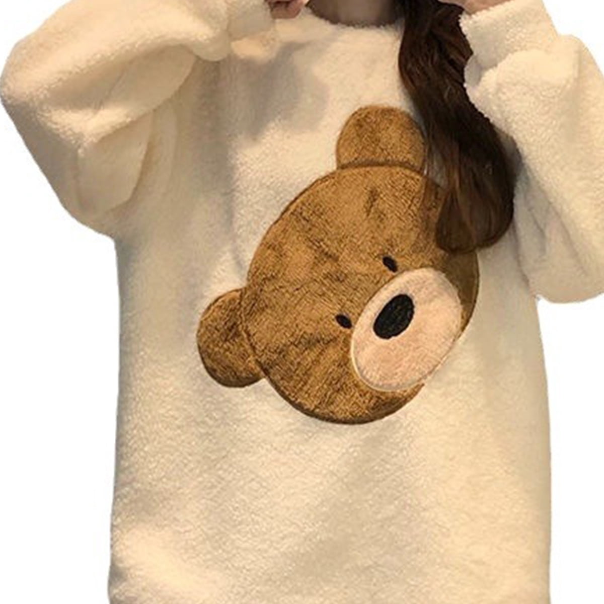 Fluffy Pajamas Long Sleeved Bear Pattern Cartoon Thicken Plush ...