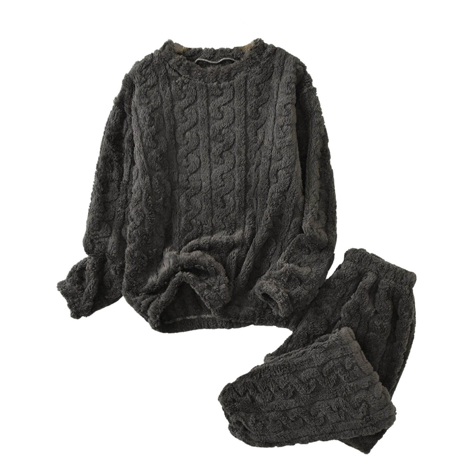 Fluffy Pajamas Set for Women 2 Piece Soft Comfy Warm Pjs Sets Pullover ...