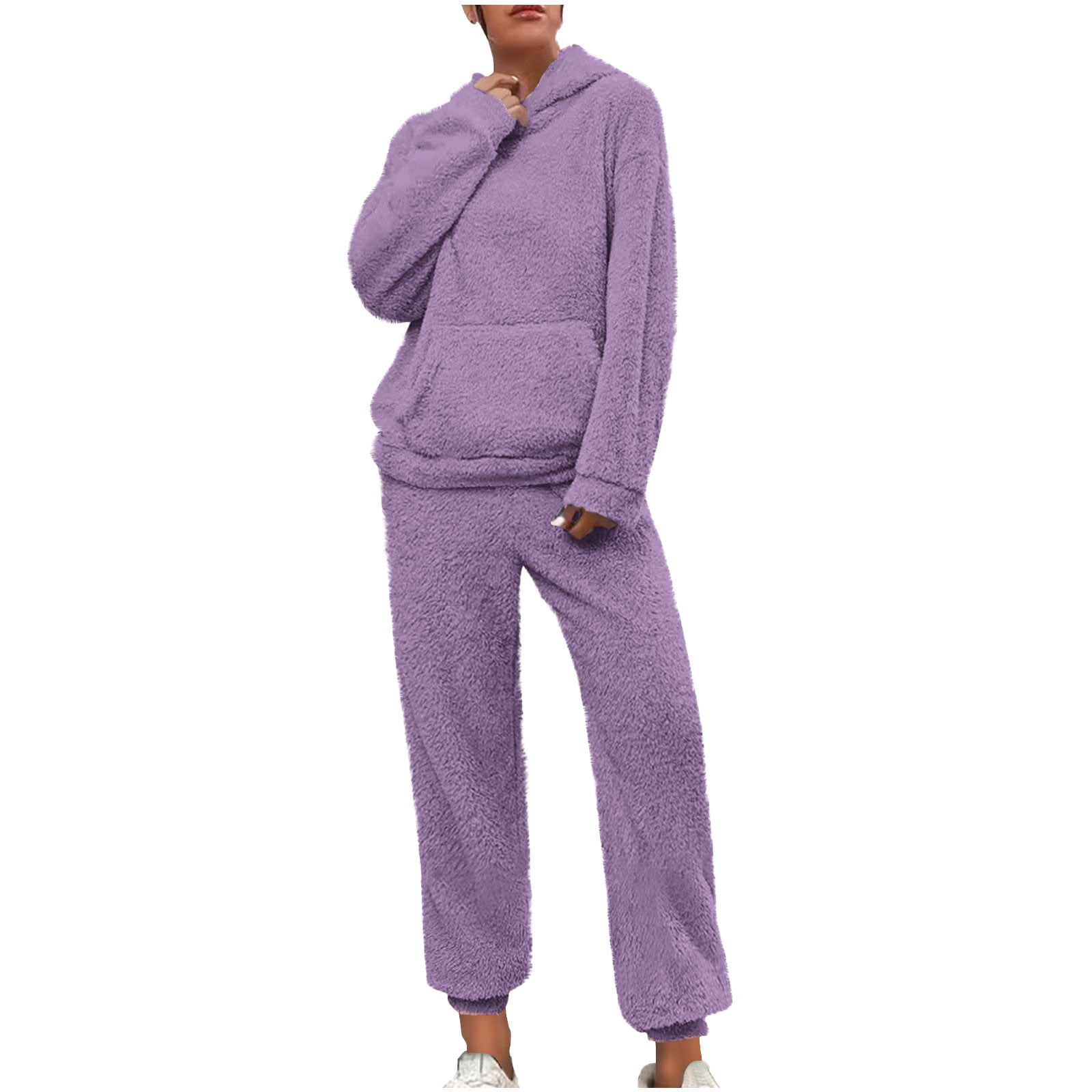 Fluffy Pajamas Set for Women Soft Comfy Fleece Pjs Pullover Pants Loose ...
