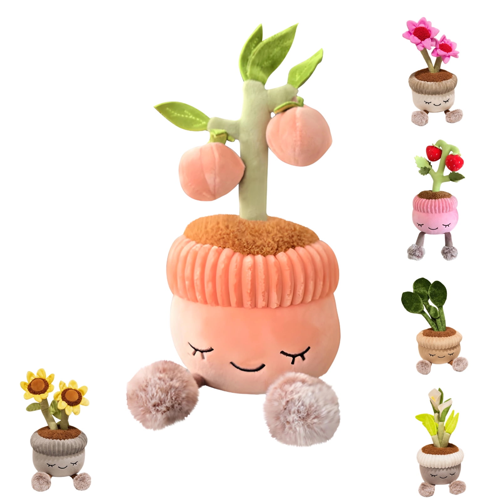 Fluffy Peach Plush, 13.7 Inch Pink Flower Pot Pillow, Anime Style Decor ...