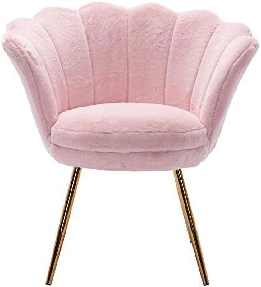 Fluffy Pink Accent Chair Mid Century Modern Side Chair Cute Faux Fur ...
