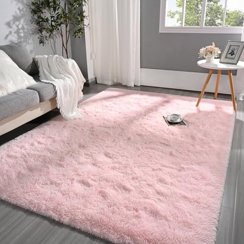 Fluffy Pink Rug for Bedroom Living Room, 5x8 Feet Super Soft Shaggy ...